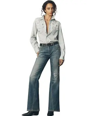 PILCRO Essential Mid-rise Flare Jeans - Medium Denim