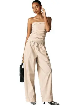 Maeve Sporty Poplin Pull-on Trousers Pants - Beige