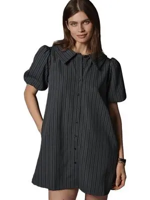 Glamorous Petite Puff-sleeve Mini Dress - Dark Grey Stripe