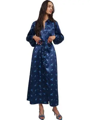 Maeve Maeve Mona Silken Maxi Shirtdress Blue Pattern