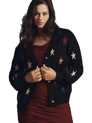 NEVER FULLY DRESSED Plus Star Cardigan Sweater - Black