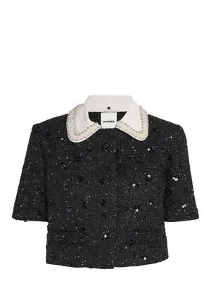 Sandro Embellished Tweed Jacket - Black