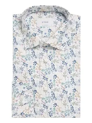 Eton Cotton Twill Printed Contemporary Fit Shirt - Blue