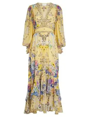 Camilla Silk Darling Buds Maxi Dress - Yellow