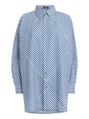 Eskandar Stripe Wide A-line Shirt - Navy