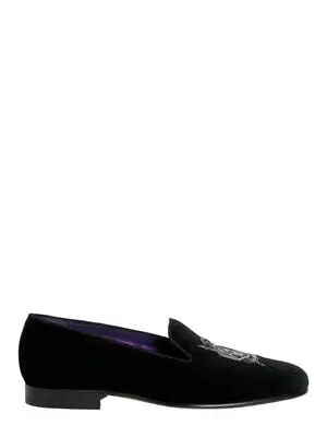Ralph Lauren Purple Label Velvet Crest-embellished Slippers - Black