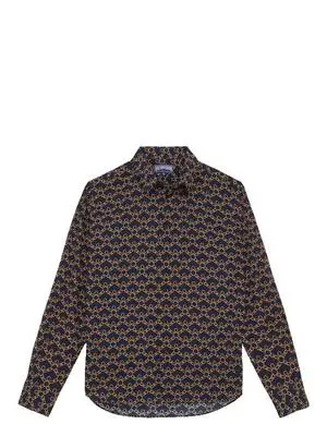 Vilebrequin Cotton Voile Turtles Chain Shirt Caracal - Blue