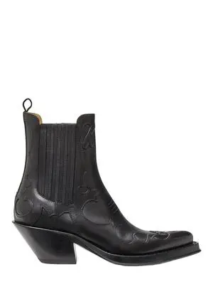 Gabriela Hearst Cassidy Leather Cowboy Ankle Boots - Black