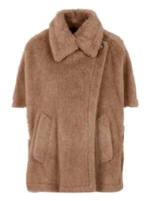 Max Mara Teddy Fabric Cape With Asymmetrical Button Closure - Brown