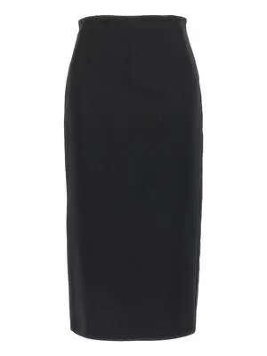 Max Mara Viscose Midi Skirt With Satin Inserts - Black