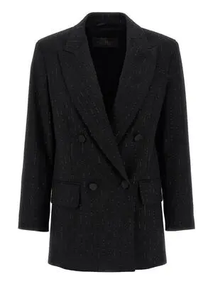 Max Mara Appia Wool Double-breasted Blazer With Sequins - Black