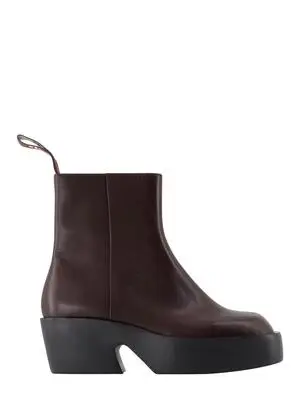 Camper Billie Leather Ankle Boots - Burgundy