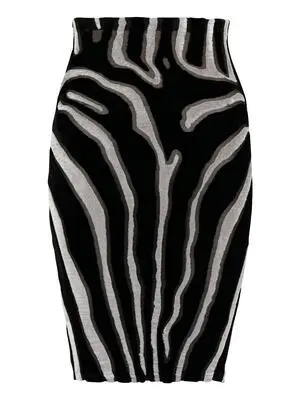 Balmain Zebra Print Velvet Pencil Skirt - Black