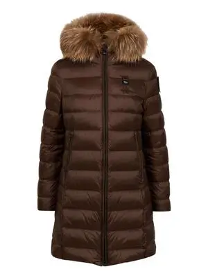BLAUER. Quilted Down Coat With Fur Trim - Marrone+beige