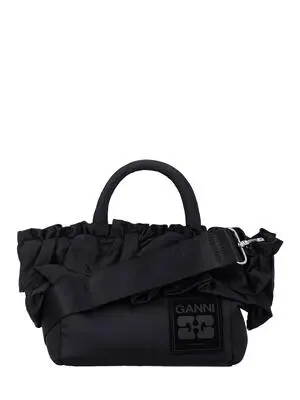 GANNI Ruffled Recycled Nylon Handbag - Black