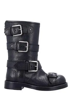 Dolce & Gabbana Grained Leather Biker Boots - Black