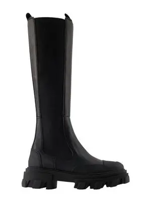 GANNI Chelsea Leather Boots - Black