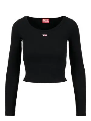 DIESEL® Cotton-blend Crewneck Sweater With Oval D Patch - Black