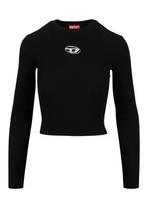 DIESEL® Oval D Logo Inlaid Slim-fit Sweater - Black