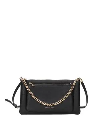 Michael Kors Grained Leather Shoulder Bag With Metal Chain Handle - Black