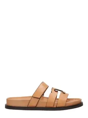 Tory Burch Leather Sandals With Double-t Inlay - Camel