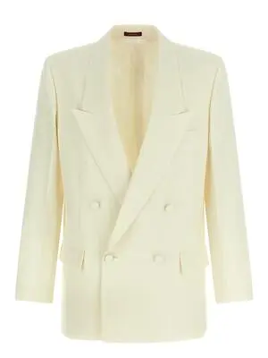 Gucci Double Breasted Technical Panama Blazer - White