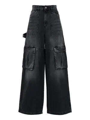 ANIYE BY Wide Leg Maxi Patch Pocket Jeans - Black