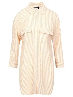 PENNY BLACK Linen Stripe Shirt Dress - Avorio+biscotto
