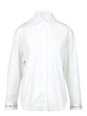 MSGM Cotton Poplin Shirt With Logoed Ribbon Cuffs - White