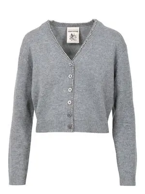 SEMICOUTURE Cashmere Blend Knit Sweater With Crystal And Beaded Embellishments - Grey