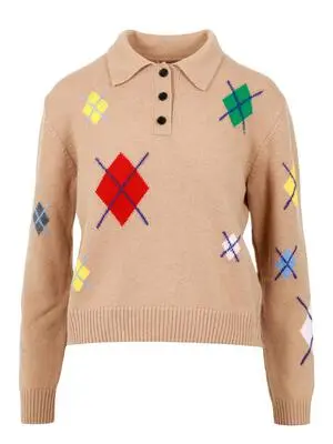 MSGM Argyle Wool And Cashmere-blend Sweater - Camel