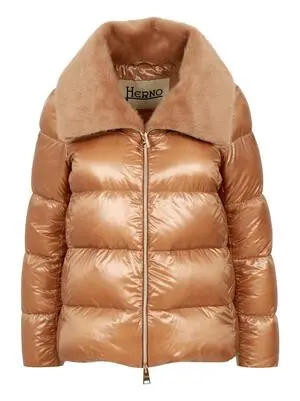 Herno Quilted Down Coat With Faux Fur Collar - Camel