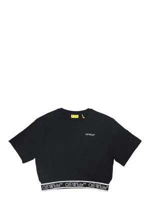 Off White Cropped Cotton T-shirt - Black+silver