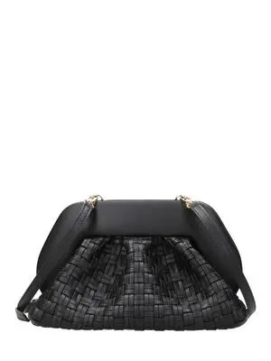 THEMOIRE Woven Faux Leather Clutch With Detachable Shoulder Strap - Black
