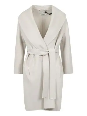 Max Mara Double-Woven Pure Wool Midi Robe Coat Ivory