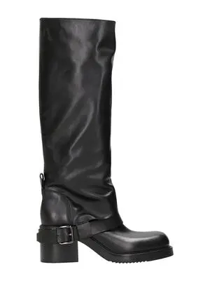 Elena Iachi Leather Boots With Buckle Detail - Black
