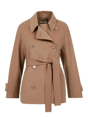 Max Mara Pure Wool Short Trench Coat - Camel