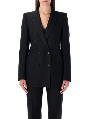 TOM FORD Double-breasted Herringbone Wool Jacket - Black