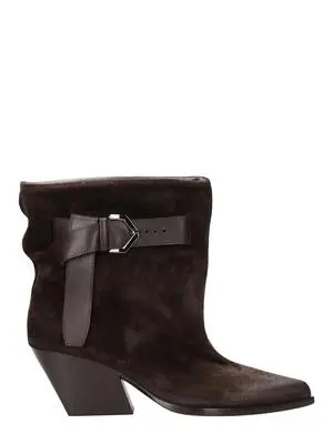 Elena Iachi Suede Leather Texan Boots - Ebony