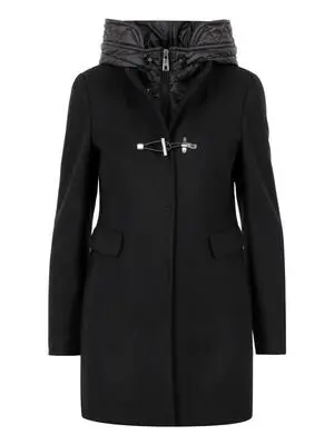 FAY Wool-blend Coat With Quilted Padding And Toggle Detail - Black