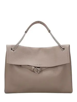 ORTIGNI Grained Calfskin Leather Shoulder Bag - Beige