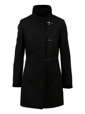FAY Virgin Wool Blend Coat With Velvet Piping - Black