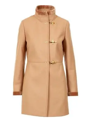 FAY Virgin Wool Blend Coat With Velvet Piping - Camel