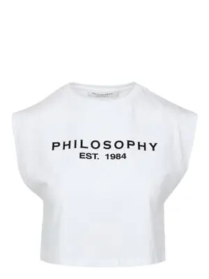 PHILOSOPHY BY LORENZO SERAFINI Cotton Crew Neck Top - White