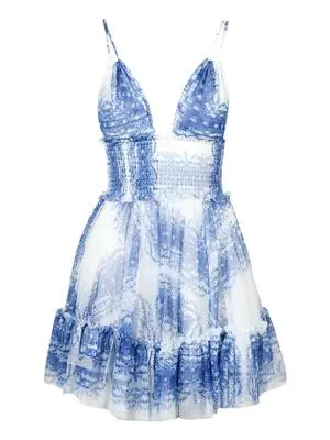 PHILOSOPHY BY LORENZO SERAFINI Printed Suspenders Dress - Clear Blue