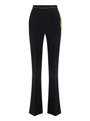 Elisabetta Franchi Slim Fit Trousers With Jewel Chain Detail - Black