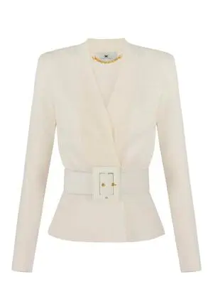 Elisabetta Franchi Knitted Jacket With Belt - Latte