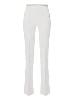 Elisabetta Franchi Slim Fit Crepe Trousers With Jewel Chain Belt - Ivory