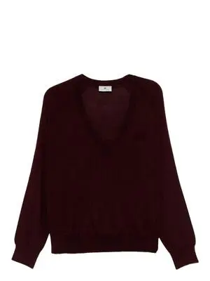 Elisabetta Franchi Wool Sweater With Logo - Merlot