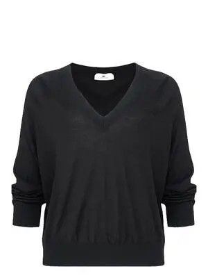 Elisabetta Franchi Wool Sweater With Logo - Black